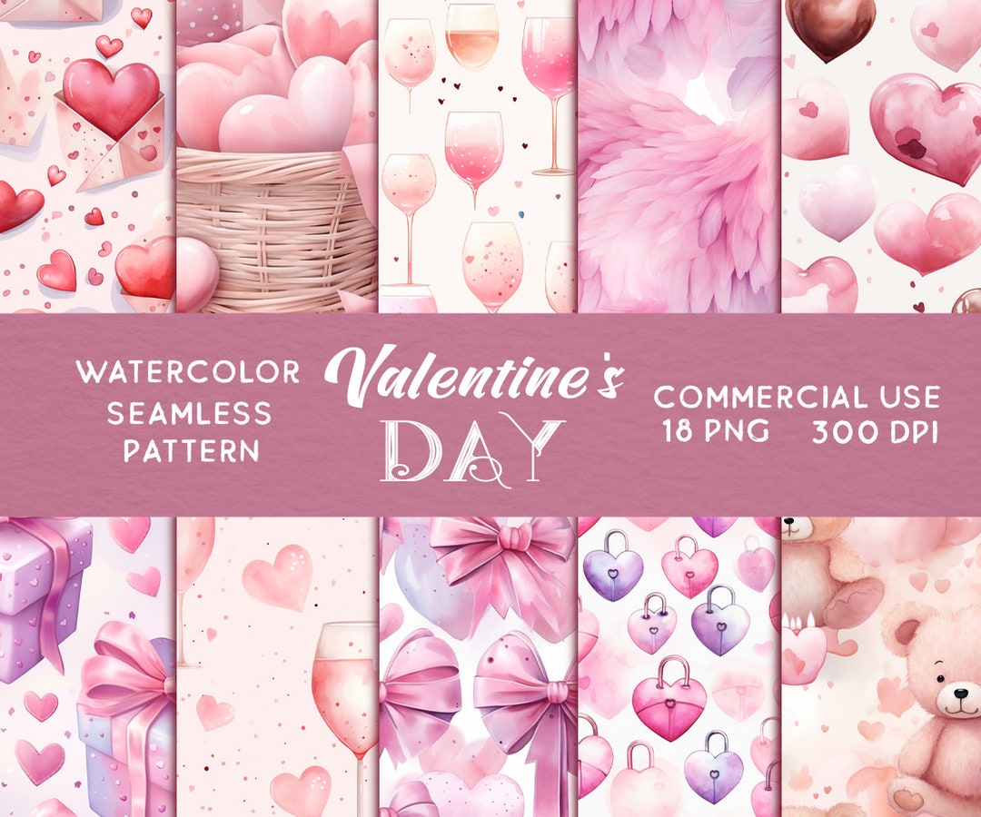 Valentine Digital Paper, Valentines Day Digital Background, Hand ...