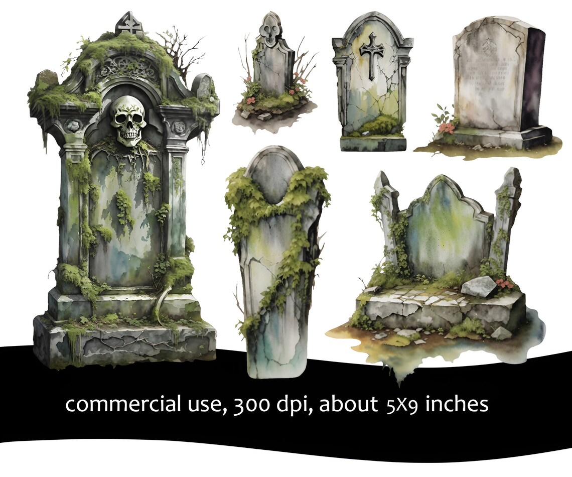 20 Spooky Halloween Tombstones Clipart Pack Gravestone PNG - Etsy