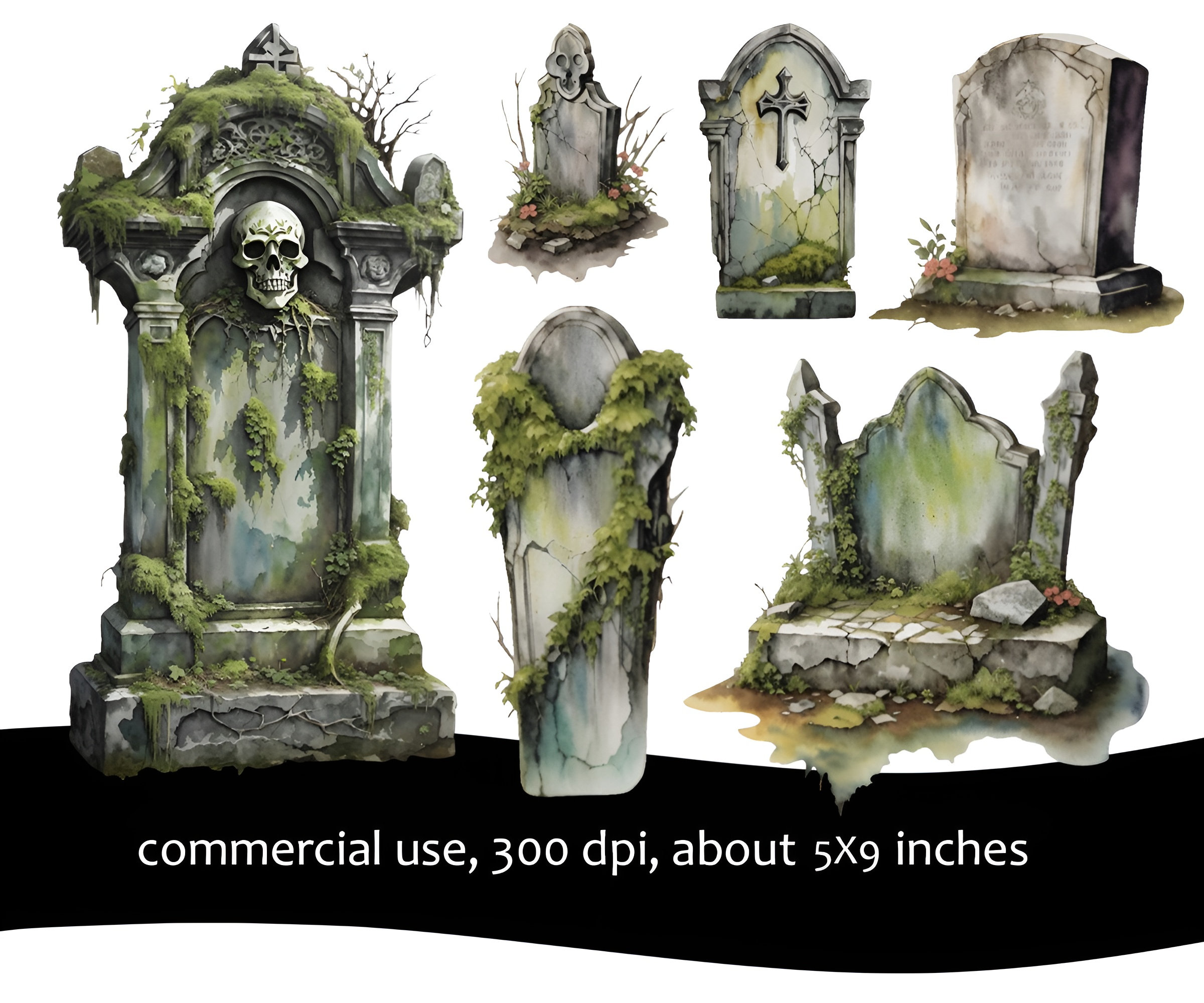 20 Spooky Halloween Tombstones Clipart Pack, Gravestone PNG Halloween ...