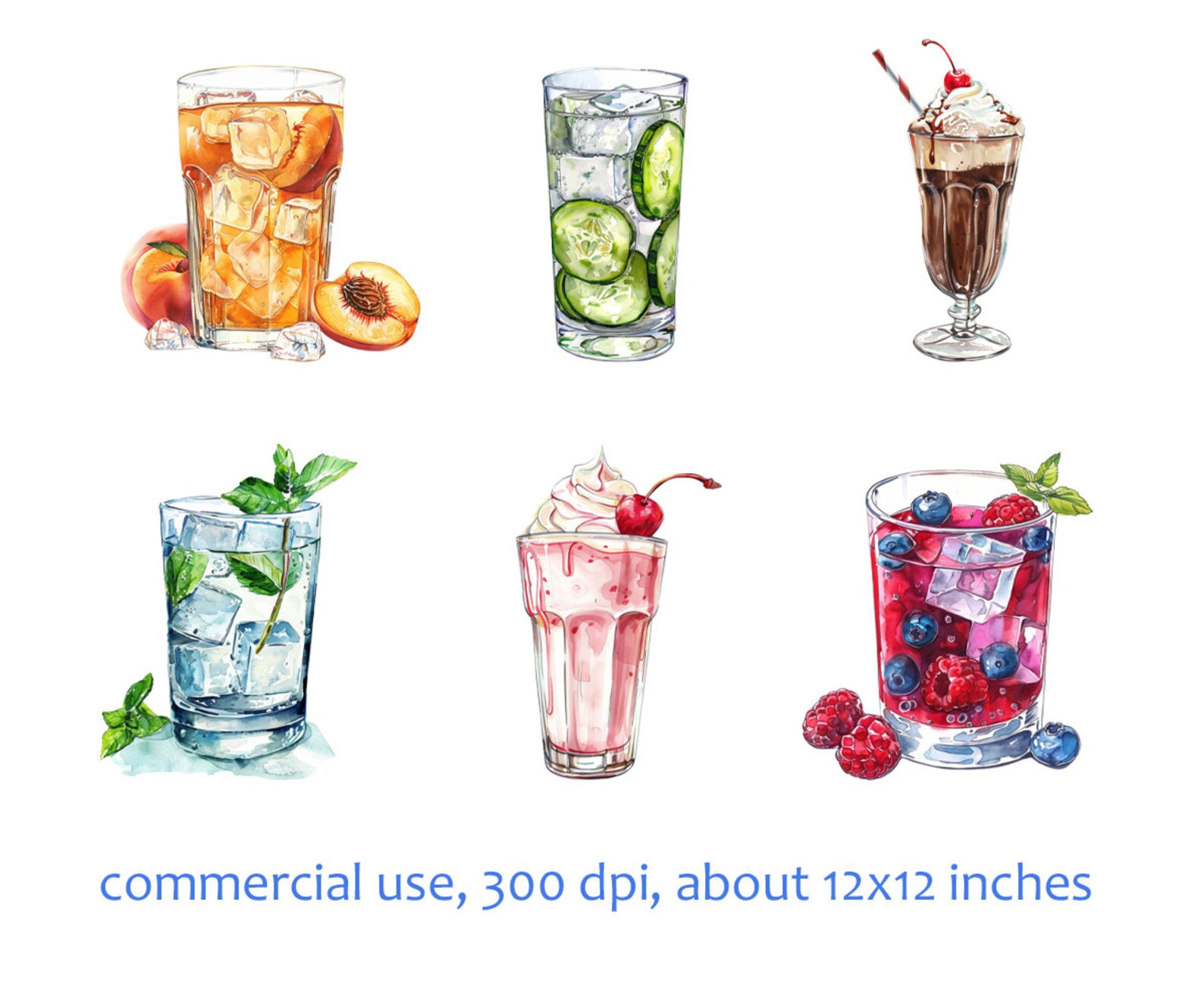 Summer Drinks Watercolor Clipart Set Perfect for Cocktails, Lemonade ...