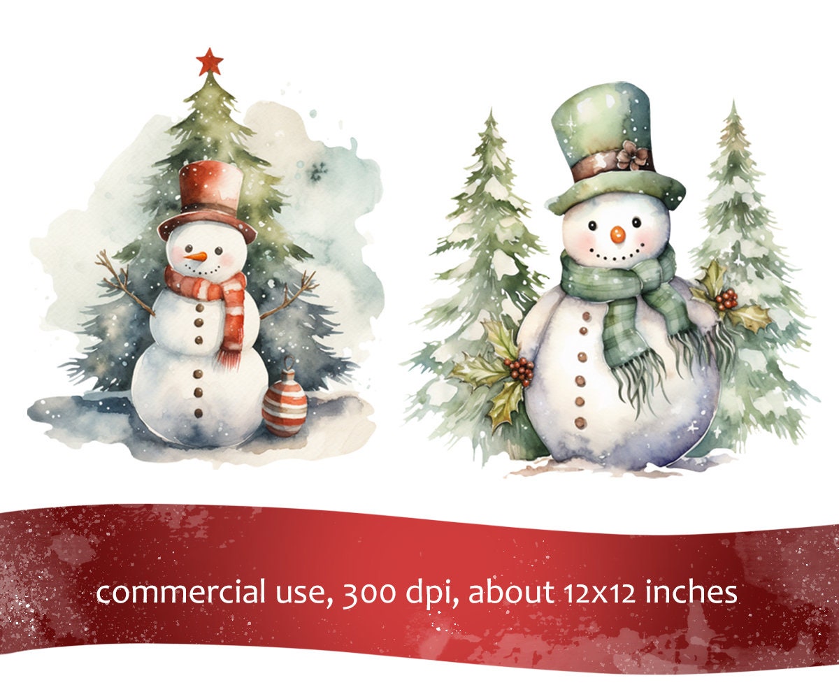 Watercolor Snowmen Clipart, Christmas Clipart Bundle, Cute Snowman ...