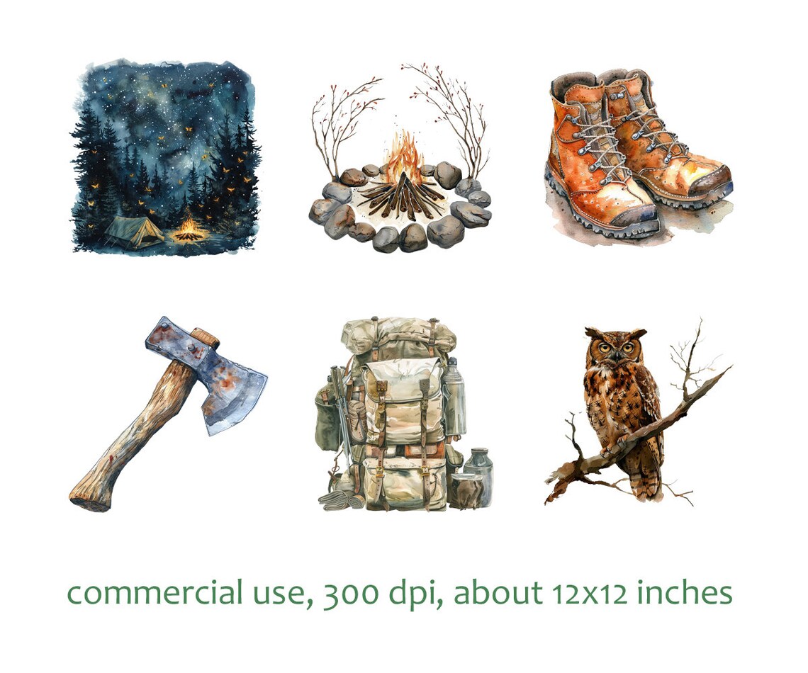 Watercolor Summer Camping Clipart, PNG, Forest Hiking, Travel Vacation ...