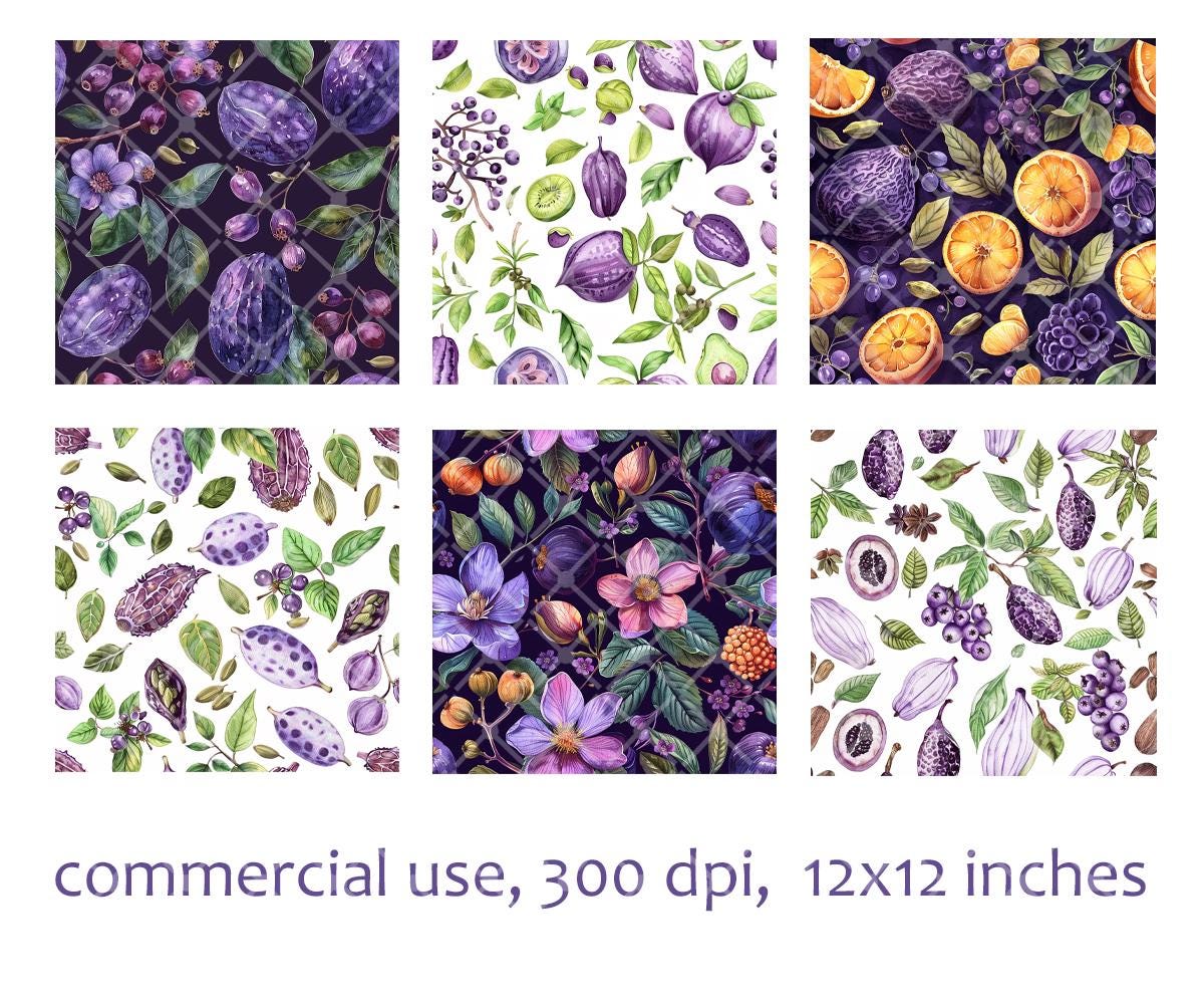 Fig Fantasy Seamless Pattern: Watercolor Plum Blossom (PNG Digital ...