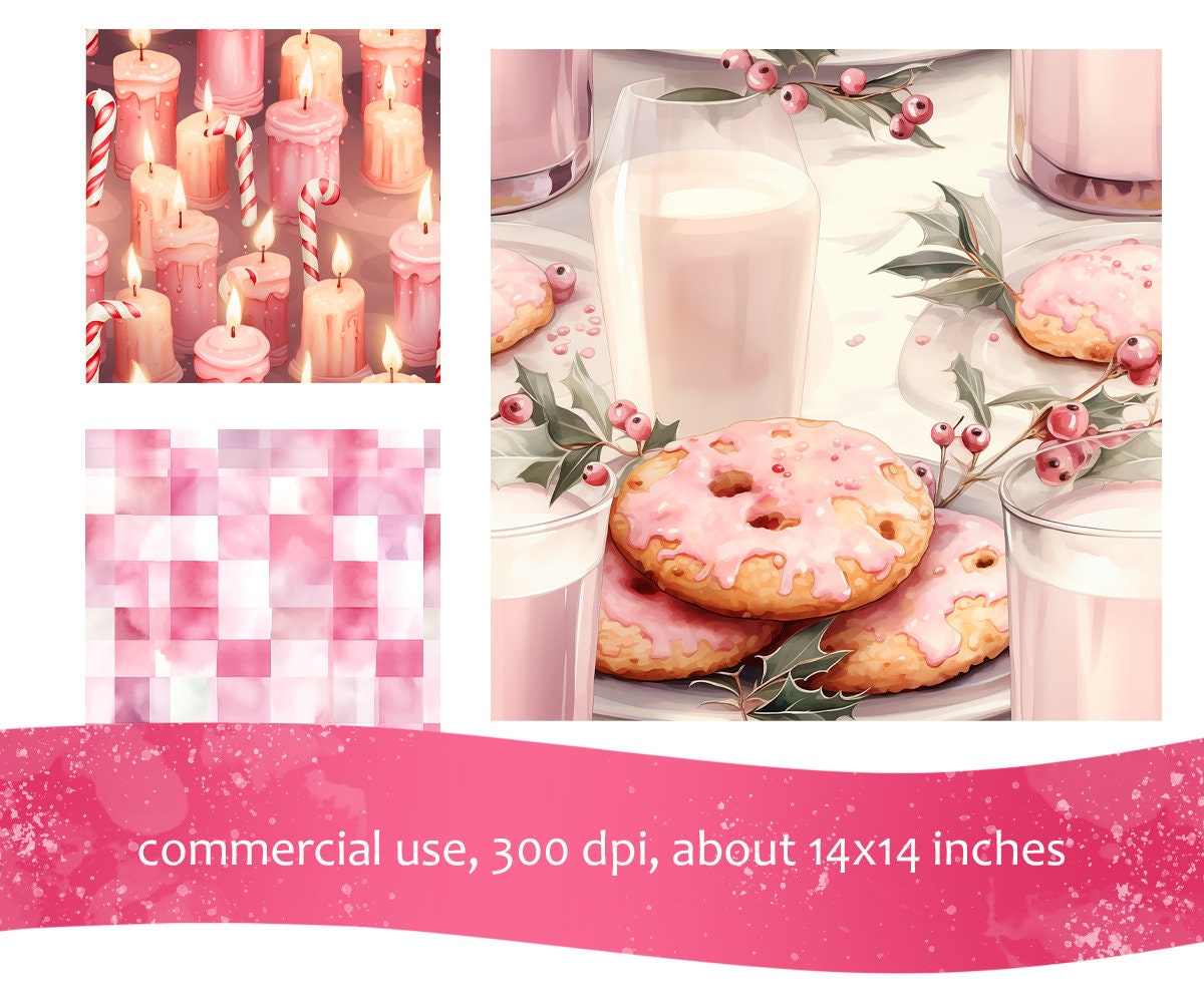 Pink Watercolor Christmas Seamless Pattern, Digital Christmas Papers ...