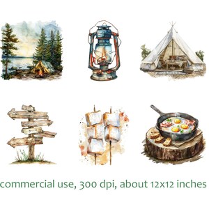 Watercolor Summer Camping Clipart, PNG, Forest Hiking, Travel Vacation ...