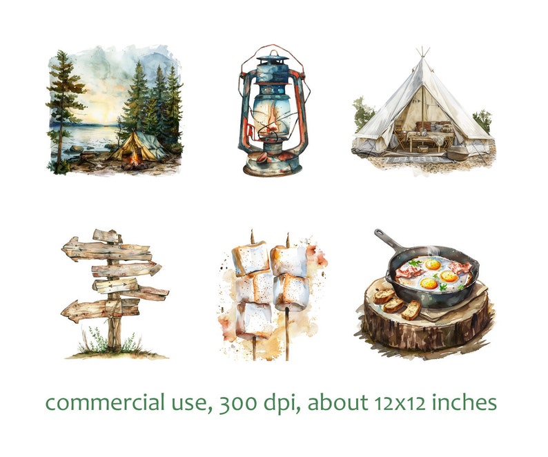 Watercolor Summer Camping Clipart, PNG, Forest Hiking, Travel Vacation ...