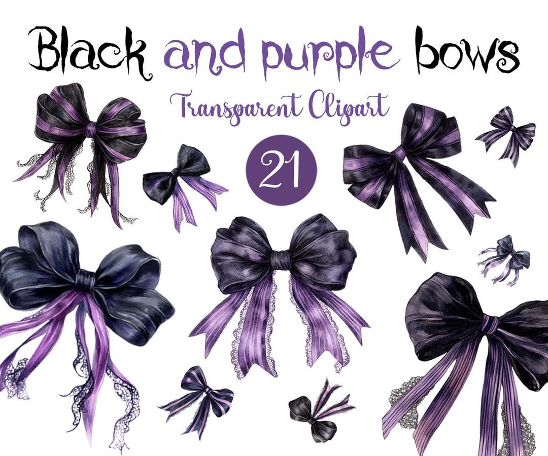 Watercolor Purple Black Bows Clipart, Collection Ribbon Bow Clip Art ...
