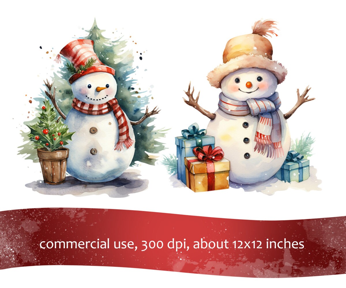 Watercolor Snowmen Clipart, Christmas Clipart Bundle, Cute Snowman ...