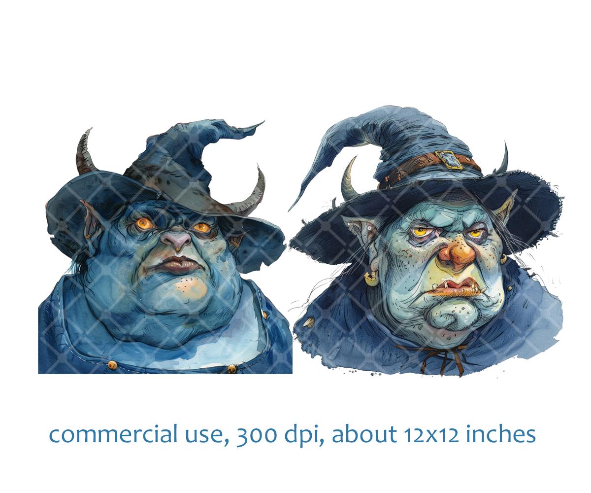 Watercolor Scary Blue Witches Clipart, Halloween Atmosphere for Print ...