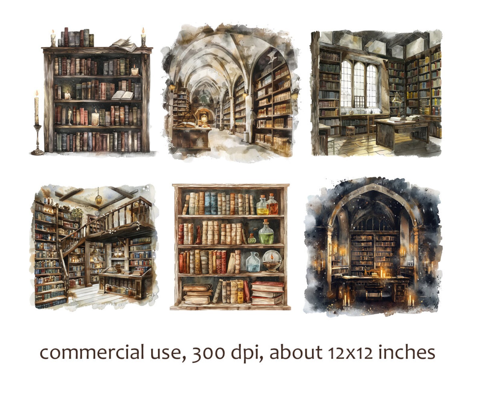 Vintage Library Clipart, Old Vintage Library, Watercolor Book Clipart ...