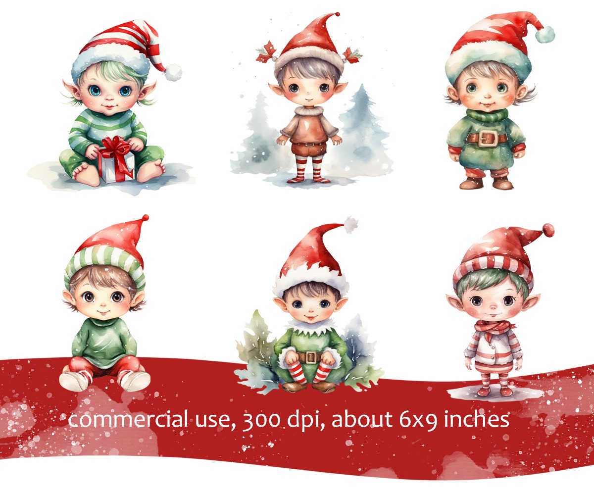 Watercolor Christmas Cute Elves Clipart Elves Clipart Cute - Etsy