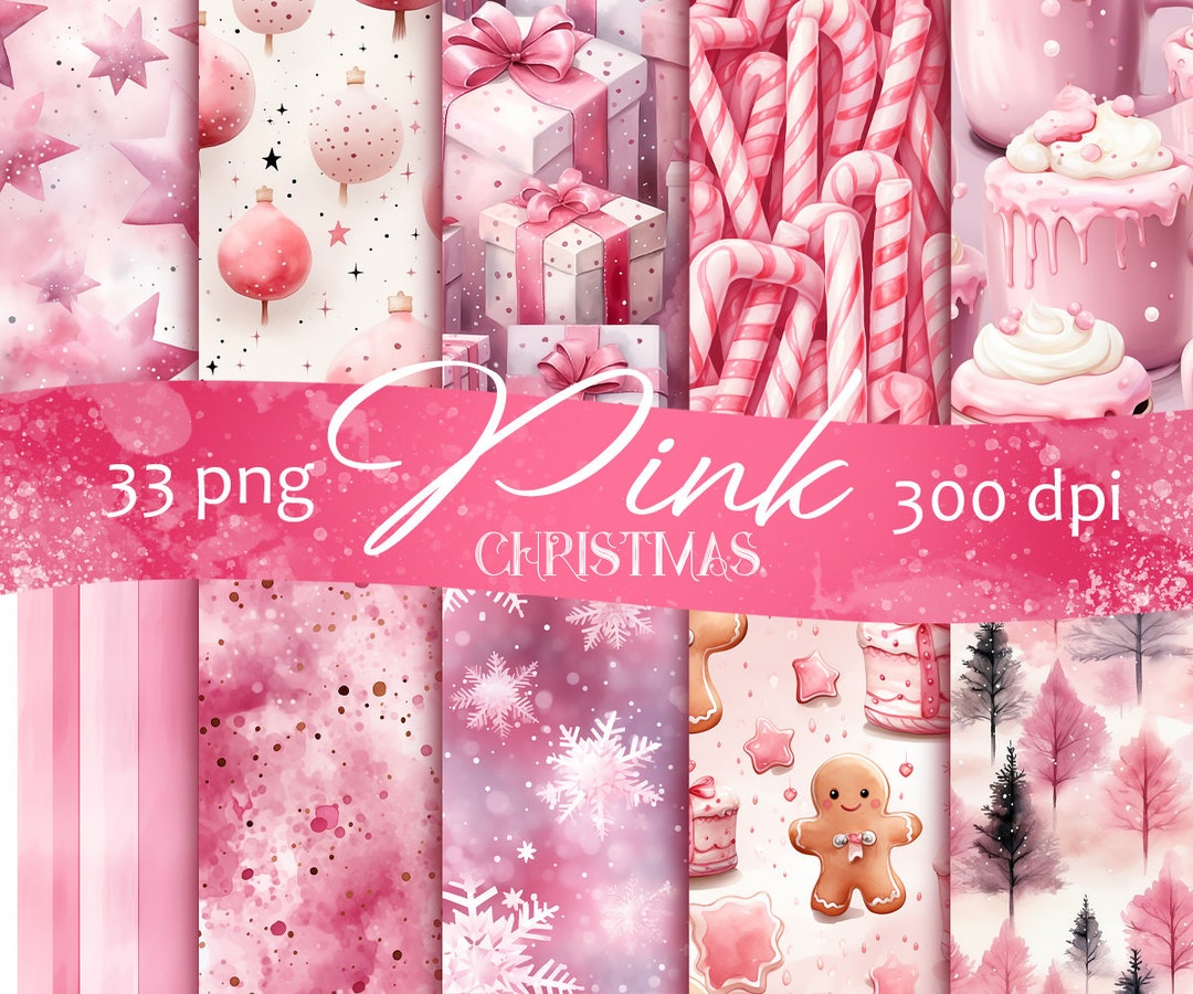 Pink Watercolor Christmas Seamless Pattern, Digital Christmas Papers ...