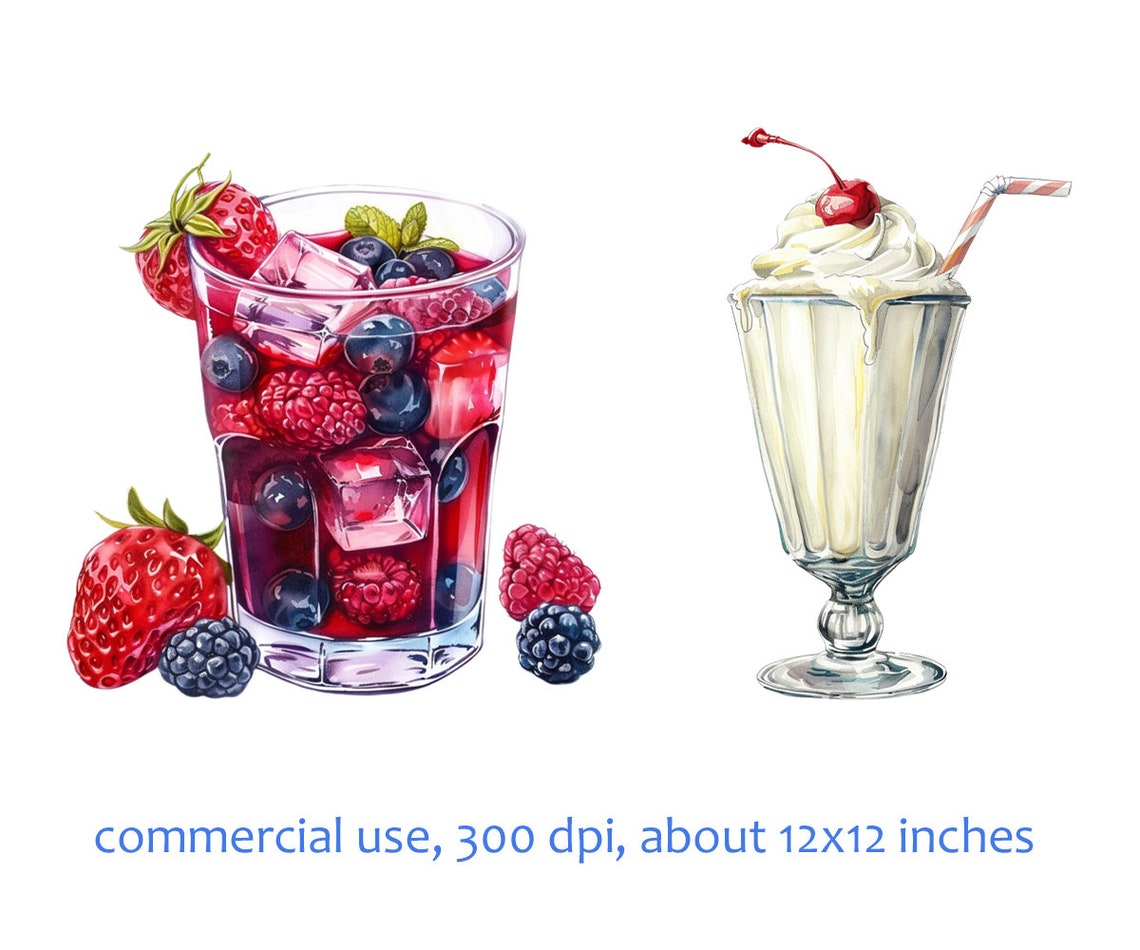 Summer Drinks Watercolor Clipart Set Perfect for Cocktails, Lemonade ...