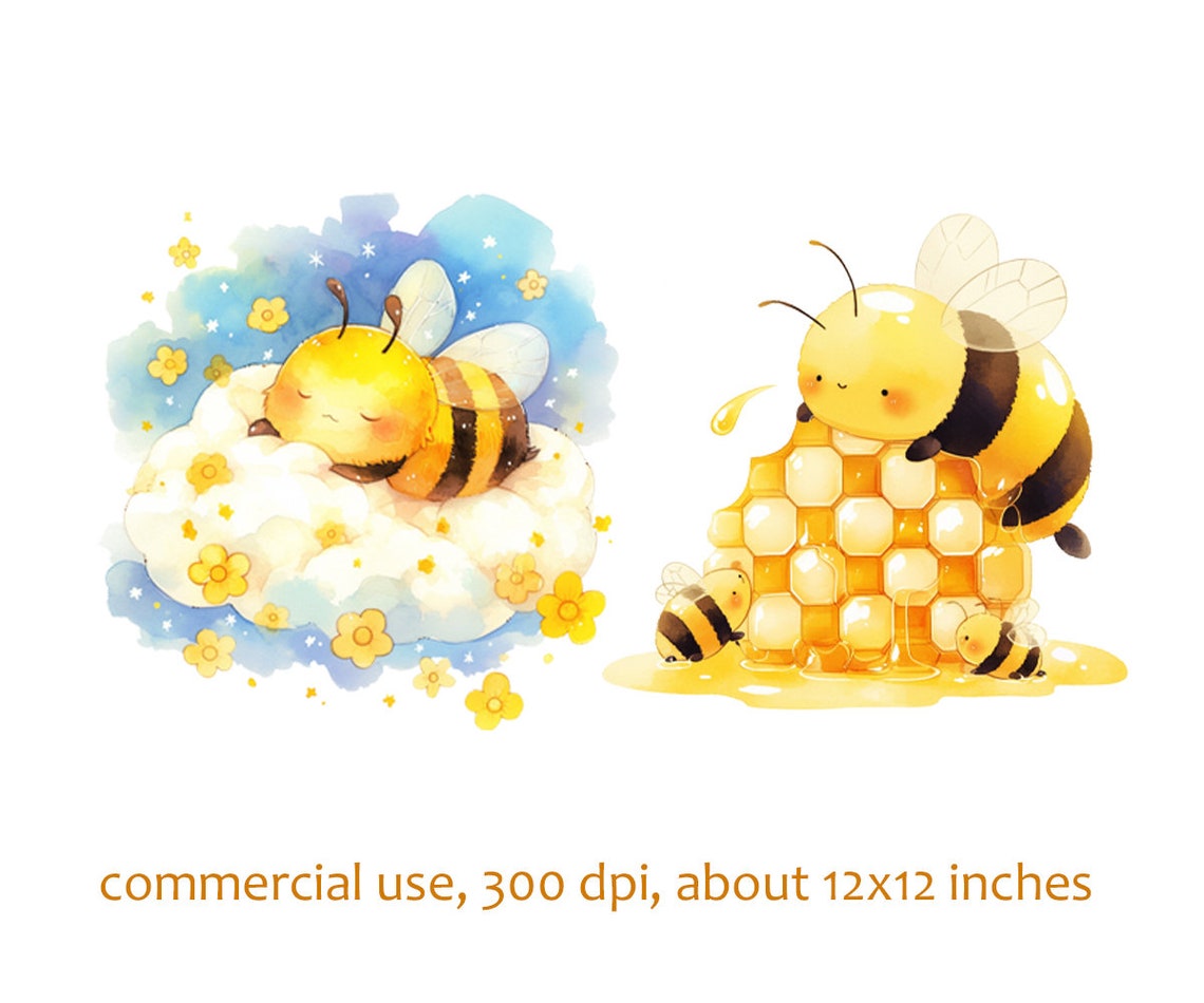 Cute Bee Watercolor Clip Art Bundle, Bees for Children's Room, Bees for ...