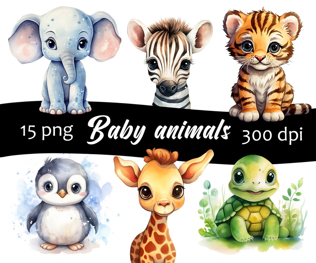 Baby Animals Watercolor Clipart, Digital Animals, Png Animals Clipart ...