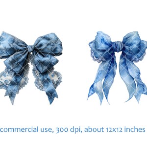 10 Blue Lace Bow Watercolor Clipart - PNG Format Instant Download for ...