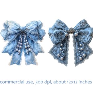 11 Blue Lace Bow With Pearl - PNG Format Instant Download for ...