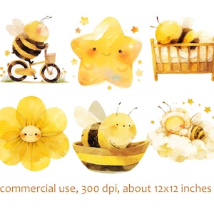 Cute Bee Watercolor Clip Art Bundle, Bees for Children's Room, Bees for ...