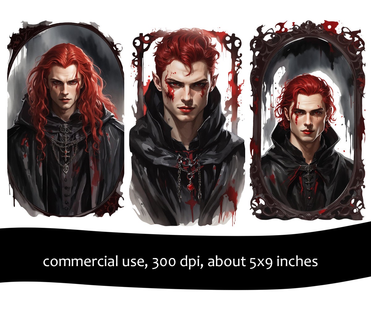 Watercolor Vampire Clipart, Spooky Clipart, Handsome Male Vampires ...
