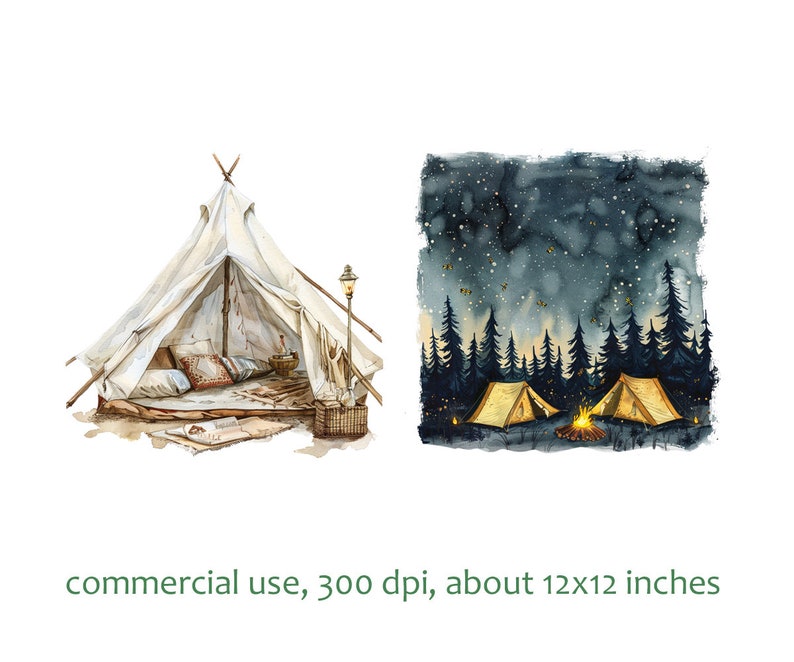 Watercolor Summer Camping Clipart, PNG, Forest Hiking, Travel Vacation ...
