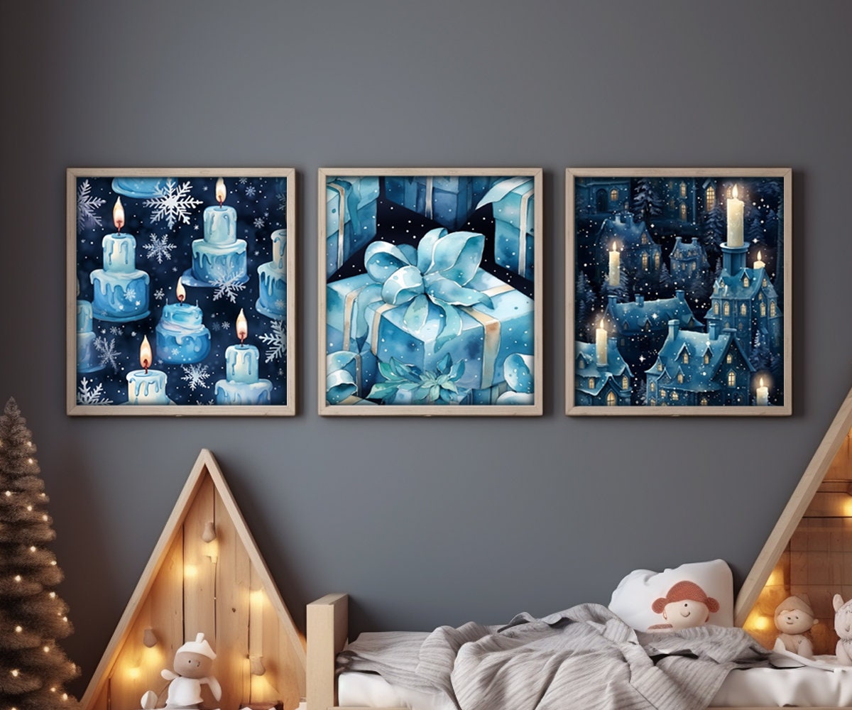 Blue Watercolor Christmas Seamless Pattern, Digital Christmas Papers ...