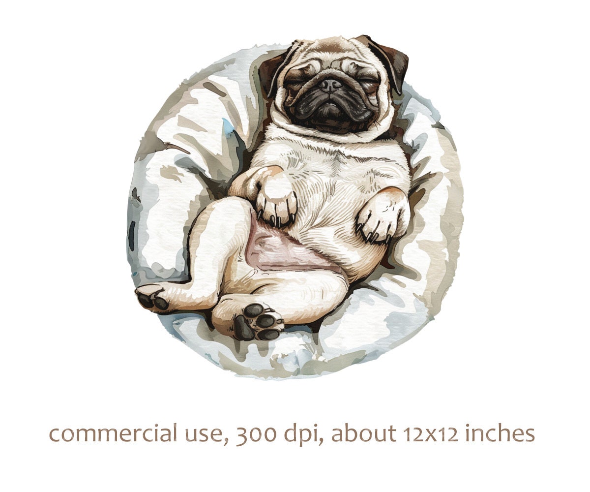10 Watercolor Pug Clipart, Printable Dogs Watercolor Clipart, Digital ...