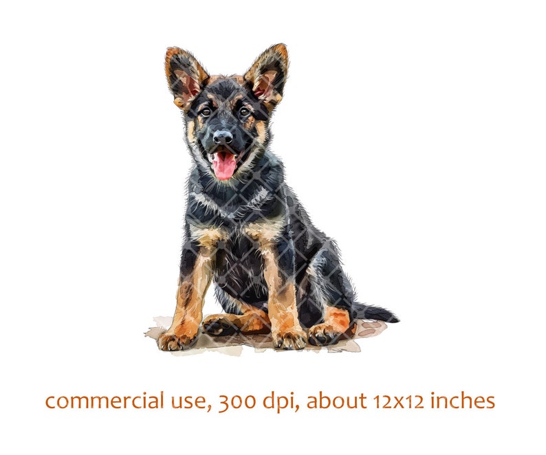 10 Watercolor German Shepherd Puppies Clipart, Printable Dogs ...