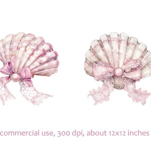 14 Watercolor Pink Seashells With Ribbons, Printable Coquettecore ...
