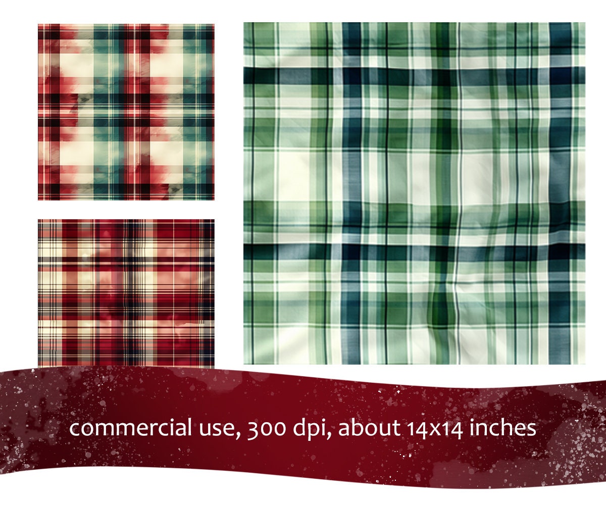 Christmas Plaid Digital Paper, Seamless Digital Paper, Christmas ...