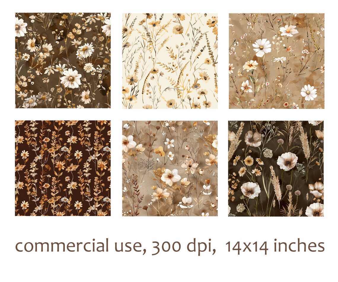 Beige Wildflowers Seamless Pattern, Delicate Beige Flower Pattern ...