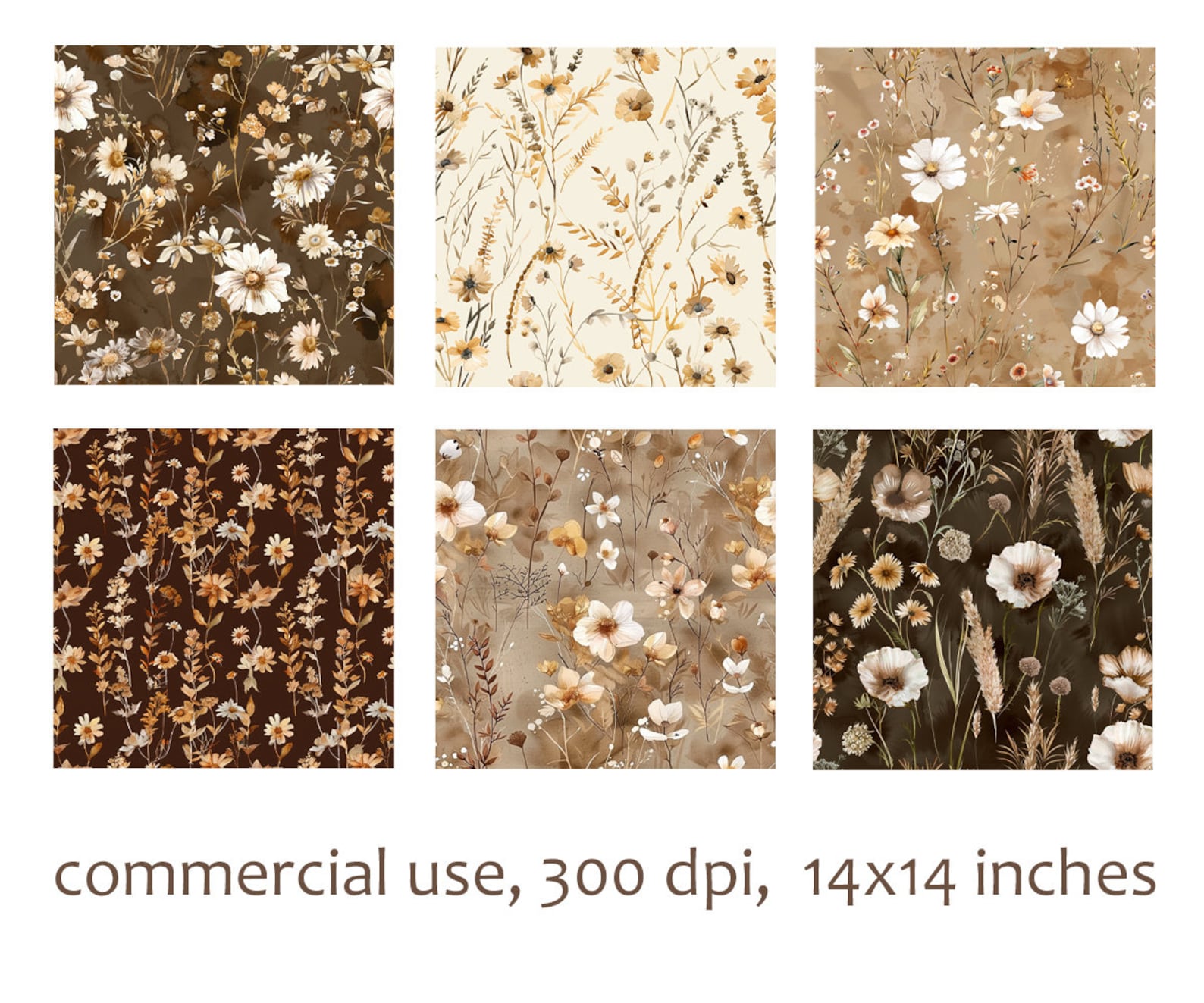 Beige Wildflowers Seamless Pattern, Delicate Beige Flower Pattern ...