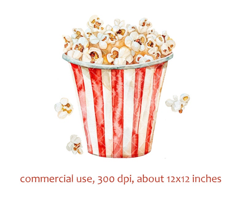 10 Watercolor Movie Night Bundle Clipart, Cinema Illustrations, Movie ...