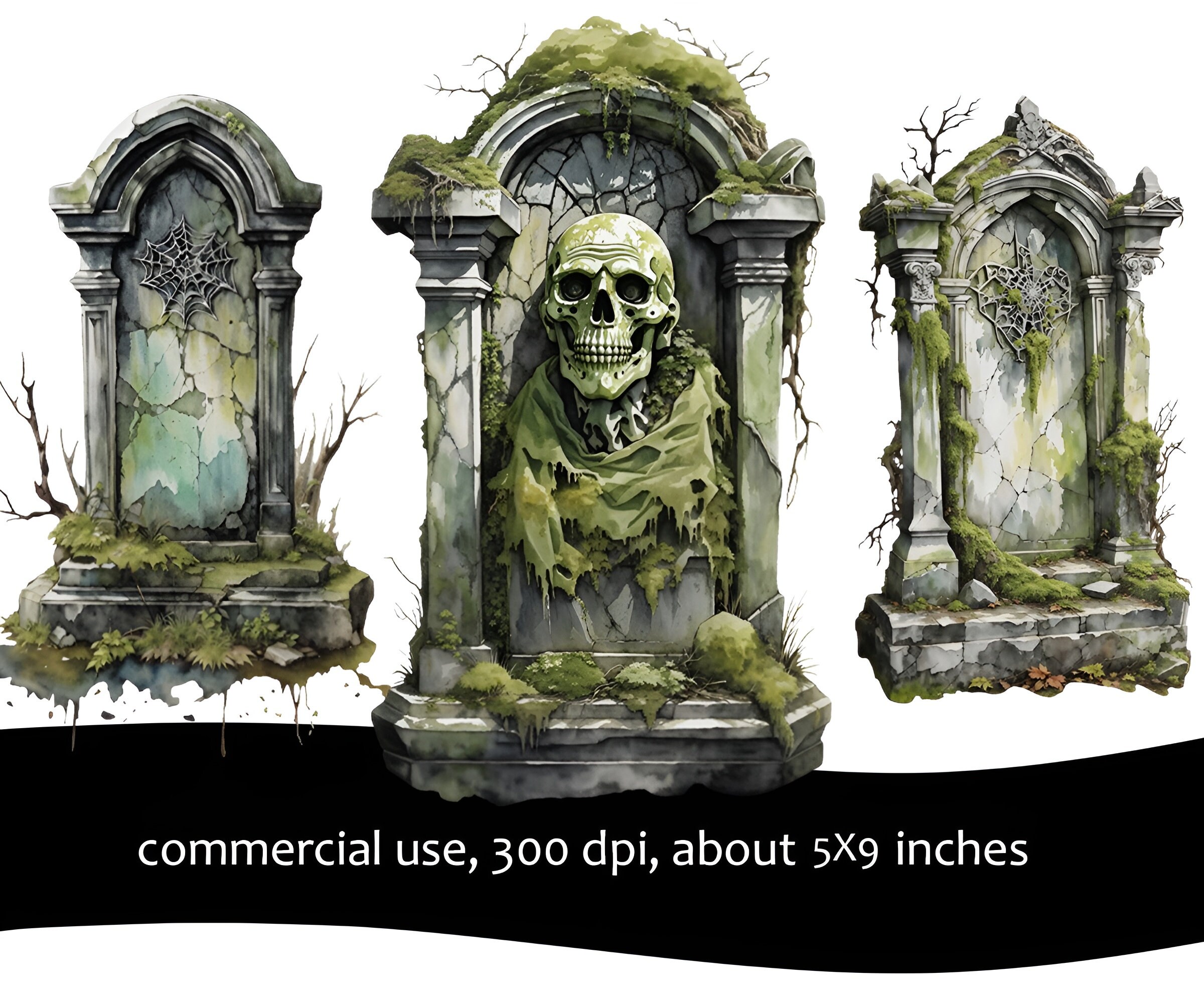 20 Spooky Halloween Tombstones Clipart Pack, Gravestone PNG Halloween ...