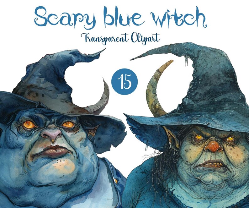 Watercolor Scary Blue Witches Clipart, Halloween Atmosphere for Print ...