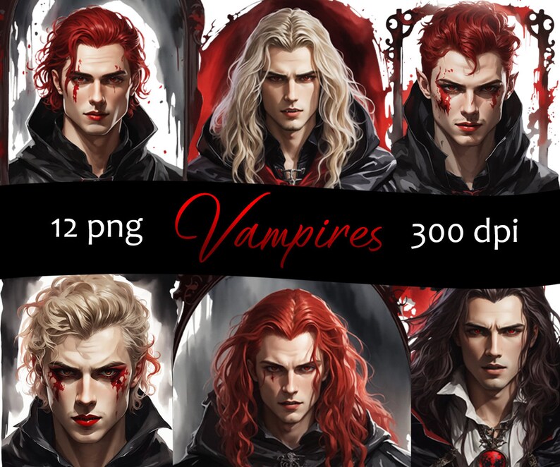 Watercolor Vampire Clipart, Spooky Clipart, Handsome Male Vampires ...