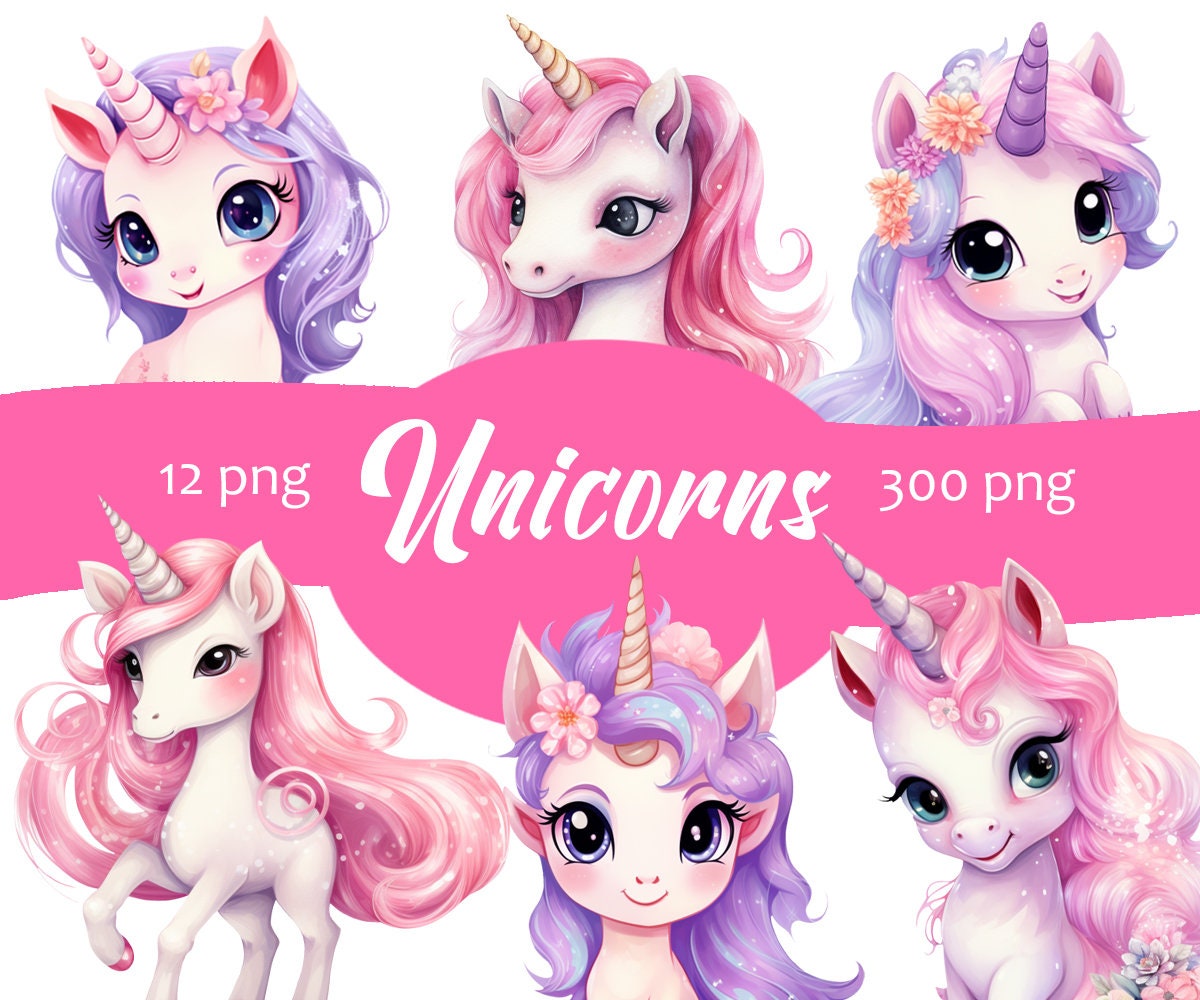 Cute Unicorns Clipart, Watercolor Unicorn Cipart, Baby Unicorn - Etsy