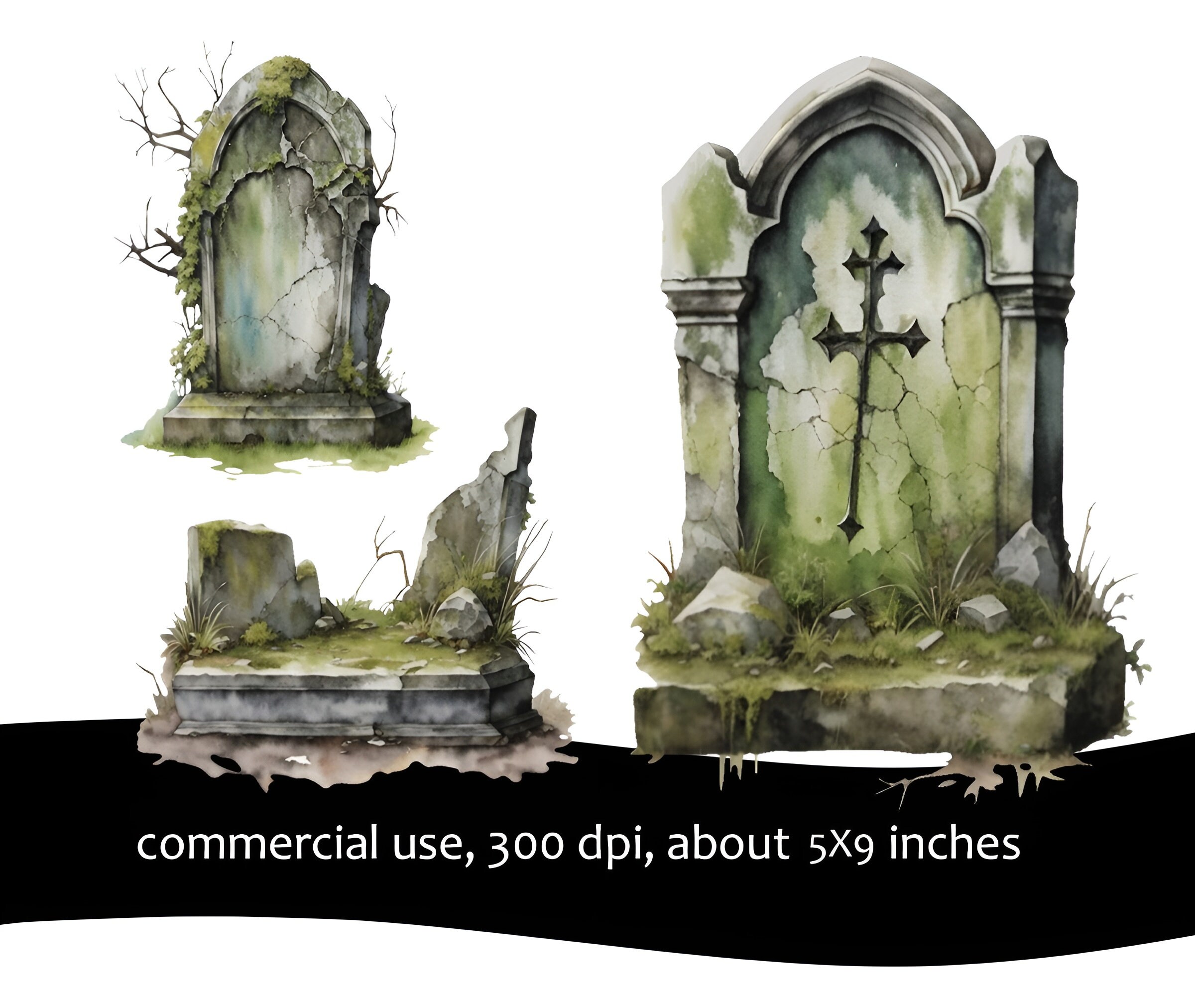 20 Spooky Halloween Tombstones Clipart Pack, Gravestone PNG Halloween ...