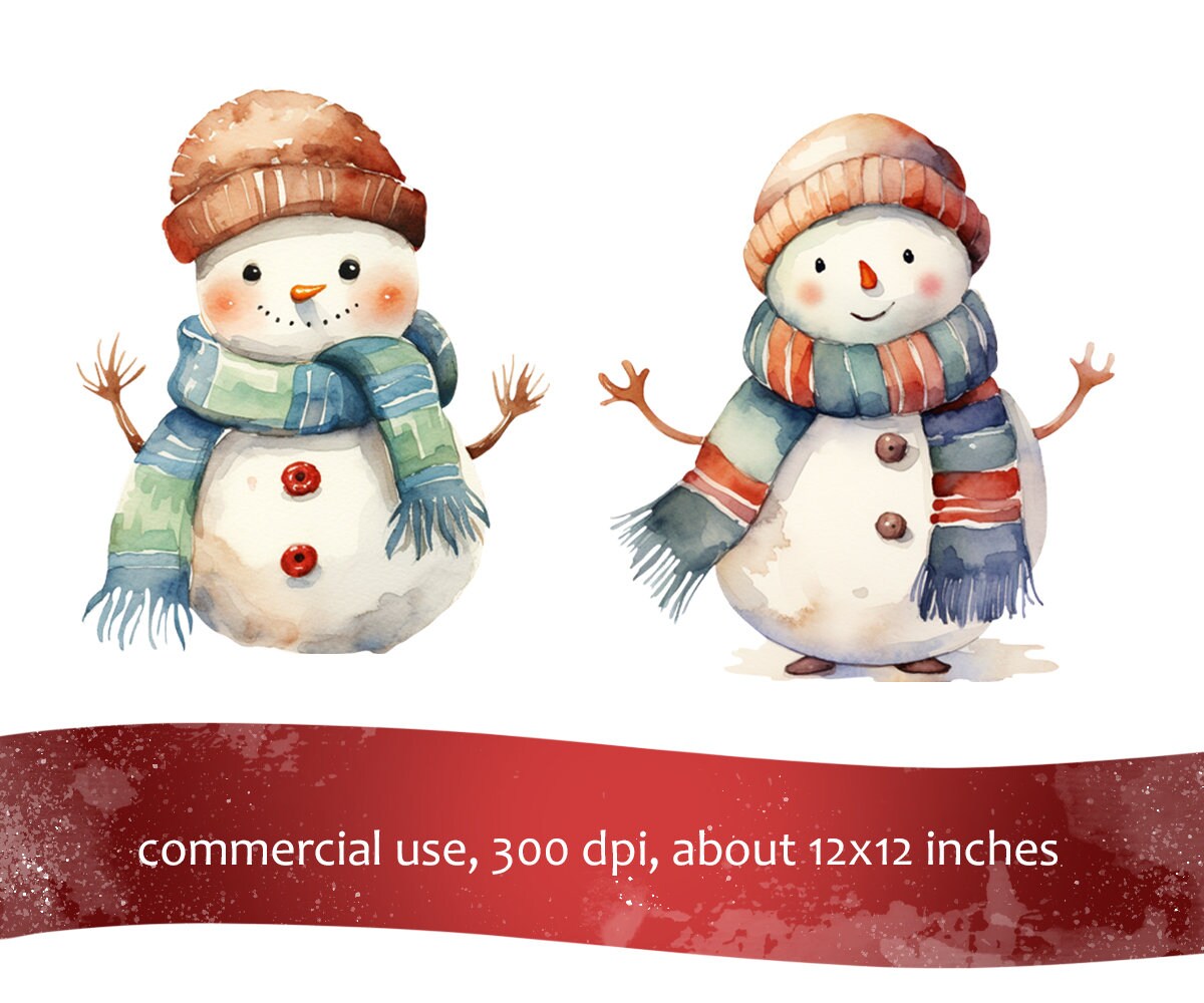 Watercolor Snowmen Clipart, Christmas Clipart Bundle, Cute Snowman ...