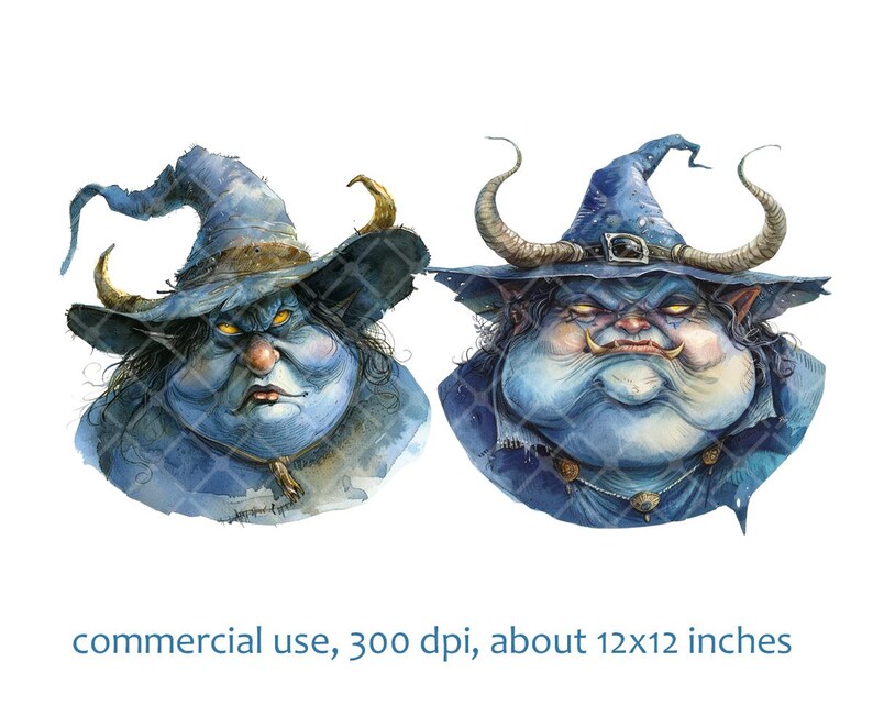 Watercolor Scary Blue Witches Clipart, Halloween Atmosphere for Print ...