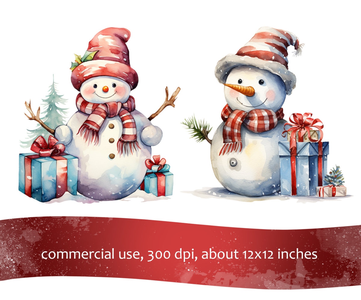 Watercolor Snowmen Clipart, Christmas Clipart Bundle, Cute Snowman ...