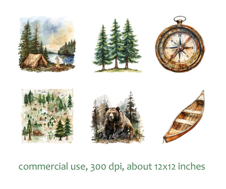 Watercolor Summer Camping Clipart, PNG, Forest Hiking, Travel Vacation ...