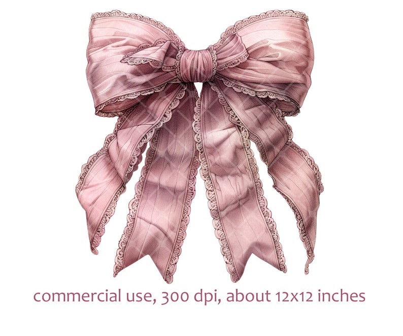 Pink Lace Bow Watercolor Clipart - PNG Format Instant Download for ...