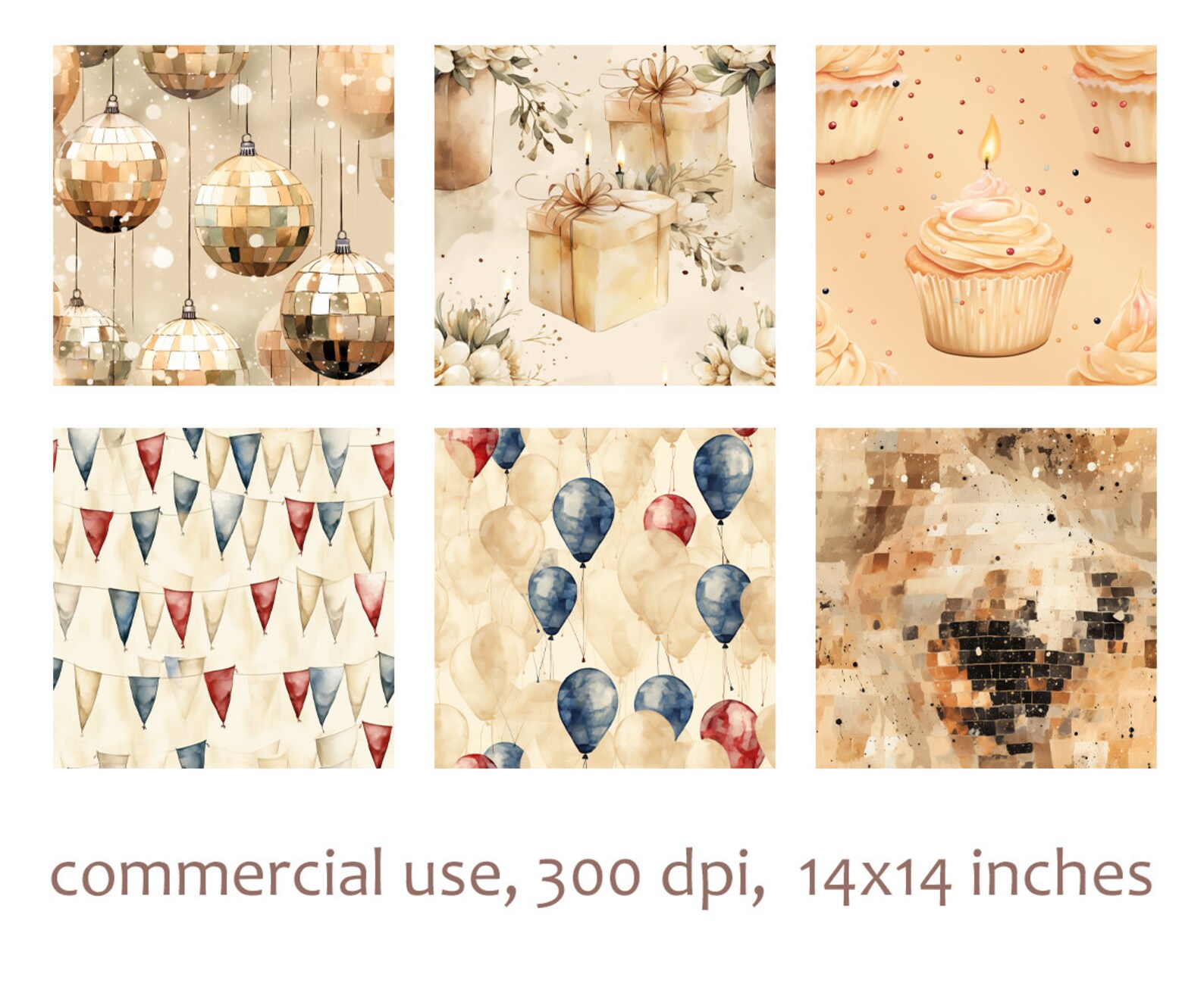 Beige Birthday, Digital Pattern, Birthday Seamless Paper, Beige Pattern ...