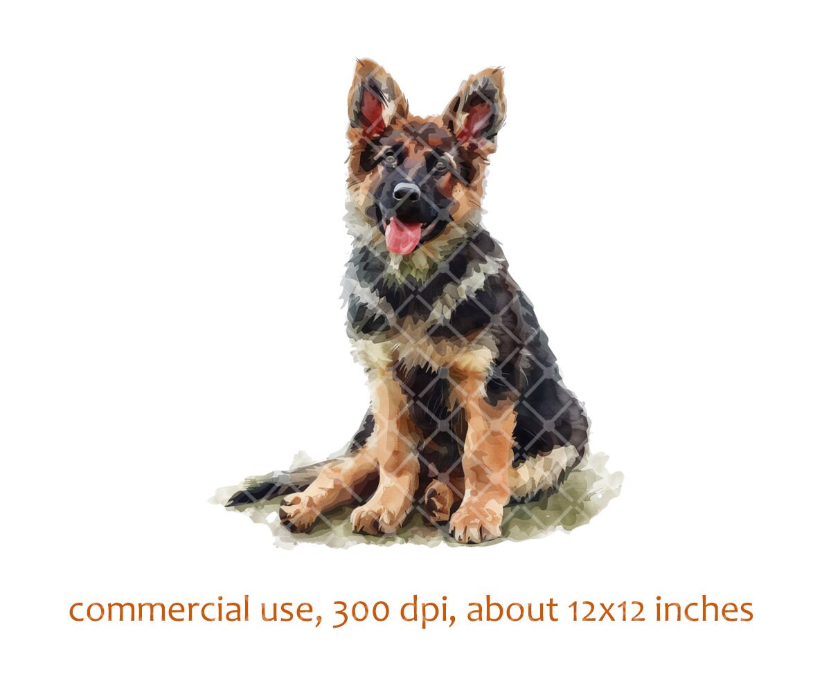 10 Watercolor German Shepherd Puppies Clipart, Printable Dogs ...