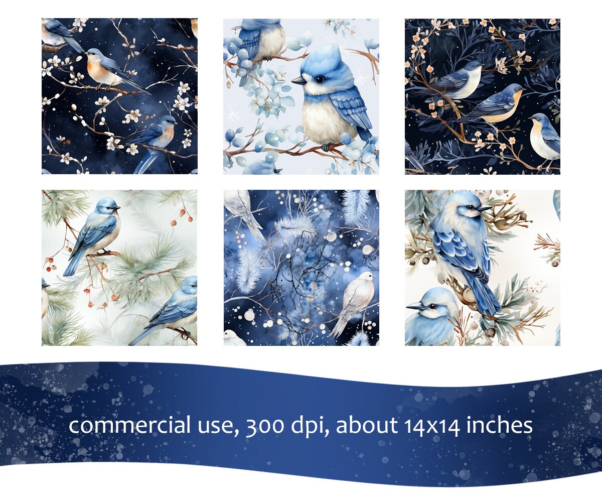 Winter Birds Scrapbook Paper, Digital Christmas Papers, Printable ...