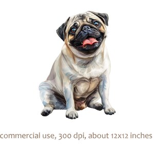 10 Watercolor Pug Clipart, Printable Dogs Watercolor Clipart, Digital ...