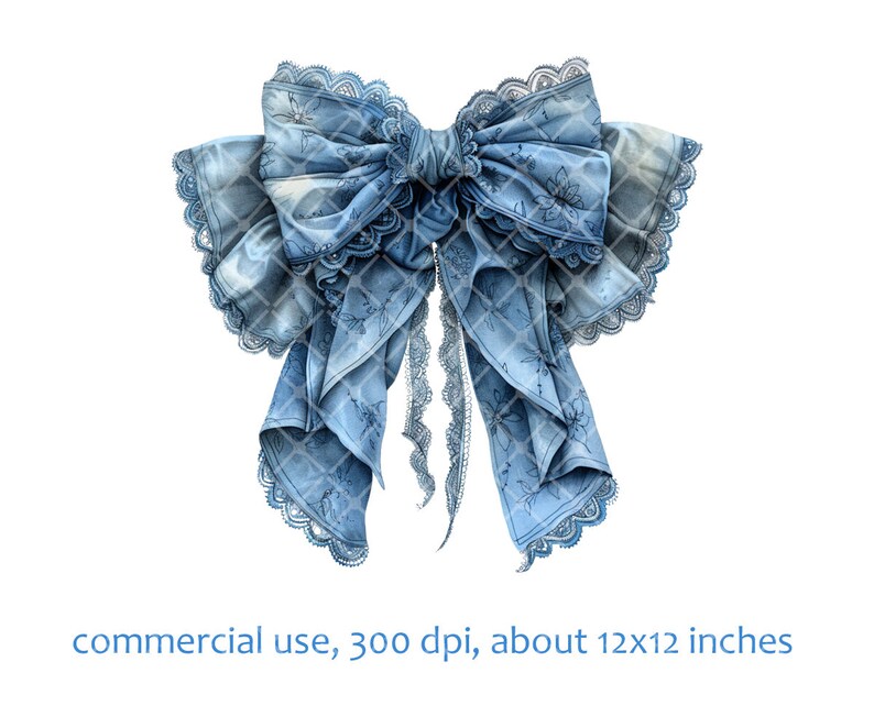 10 Blue Lace Bow Watercolor Clipart - PNG Format Instant Download for ...