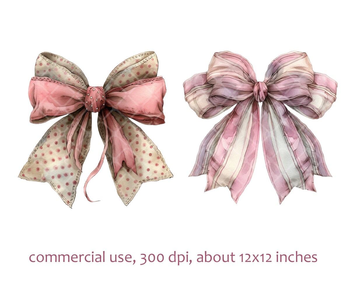 Pink Lace Bow Watercolor Clipart - PNG Format Instant Download for ...