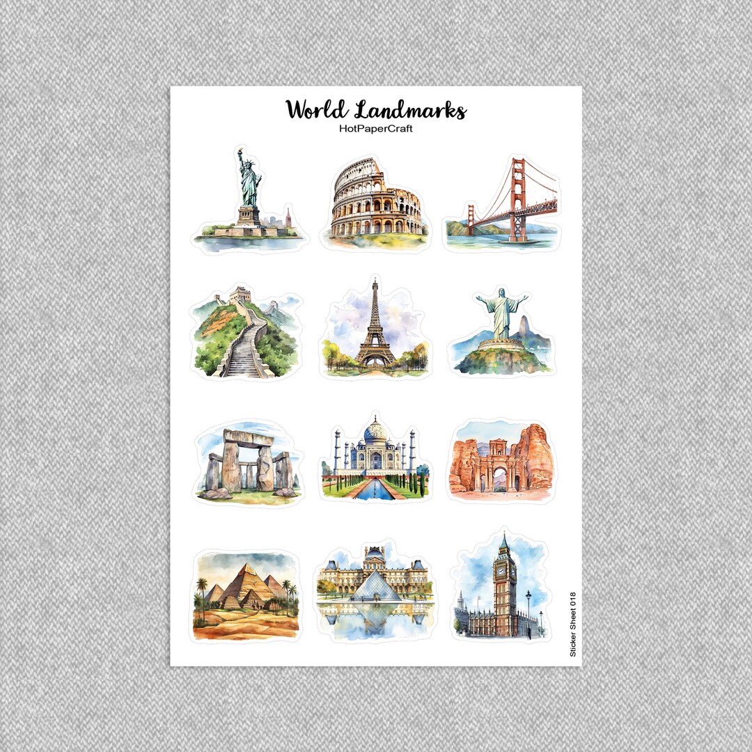 Sticker Sheet “world Landmarks”, Landmarks Stickers, Travel, Tourism ...