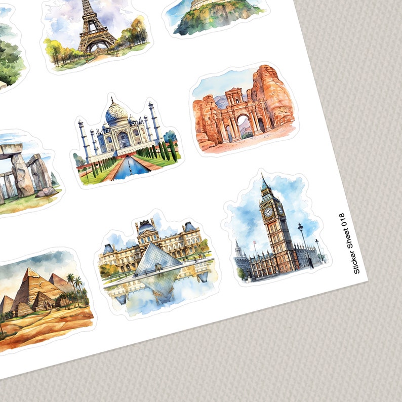 Sticker Sheet world Landmarks Landmarks Stickers Travel Tourism Journal ...